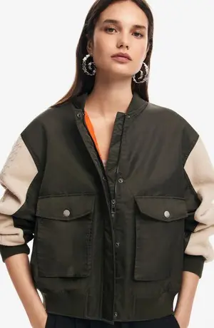 Desigual Bucharest Mix Media Bomber Jacket