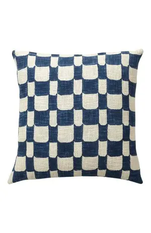 CASA AMAROSA Checkered Block Printed Lumbar Pillowcover + Insert - Indigo