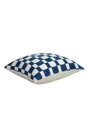 CASA AMAROSA Checkered Block Printed Lumbar Pillowcover + Insert - Indigo