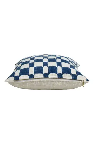 CASA AMAROSA Checkered Block Printed Lumbar Pillowcover + Insert - Indigo