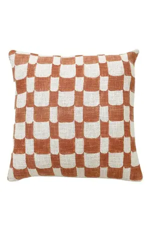 CASA AMAROSA Checkered Block Printed Lumbar Pillowcover + Insert Rust