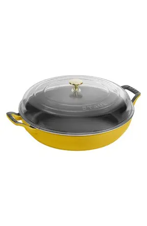 STAUB 3.5 Quart Enameled Cast Iron Braiser With Glass Lid Citron