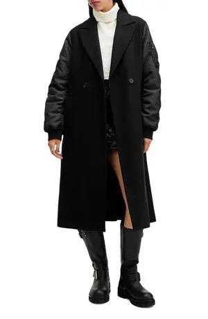 ALLSAINTS Paulah Mixed Media Wool-blend Coat - Black