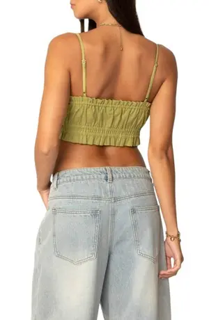 EDIKTED Alda Linen & Cotton Crop Top