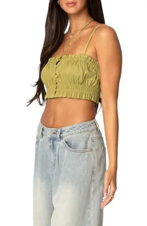 EDIKTED Alda Linen & Cotton Crop Top