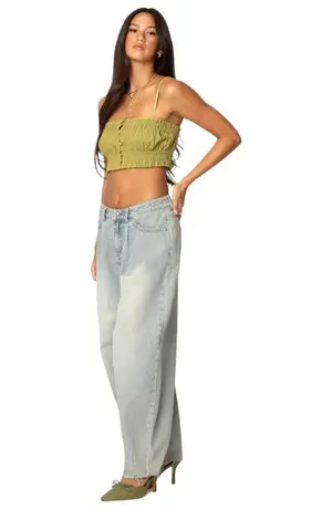EDIKTED Alda Linen & Cotton Crop Top