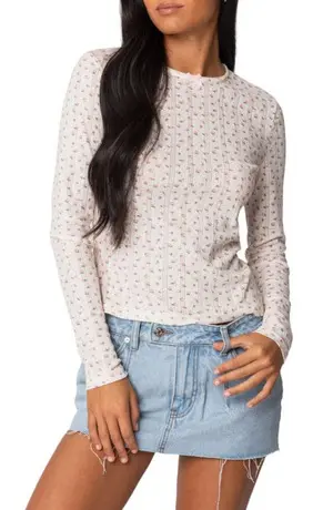 EDIKTED Emery Floral Print Pointelle Top