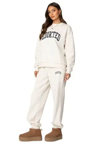 EDIKTED Embroidered Oversize Fleece Sweatshirt