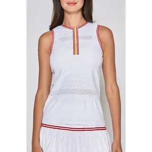 L'ETOILE SPORT Zip Front Top - White/red Trim With Yellow Zip