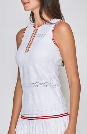 L'ETOILE SPORT Zip Front Top - White/red Trim With Yellow Zip