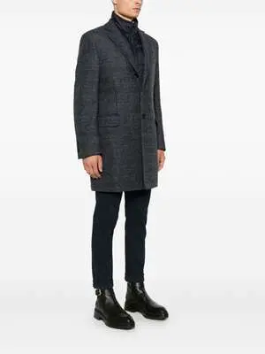 FAY Tartan-check Double Coat - Blue