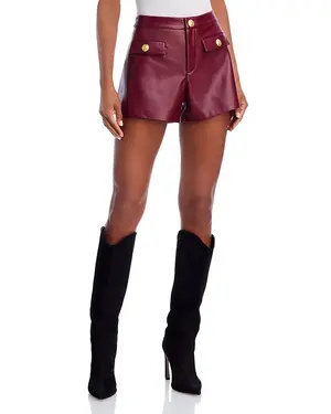 L'Agence Dionne Faux Leather Shorts - Black Cherry
