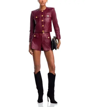 L'Agence Dionne Faux Leather Shorts - Black Cherry