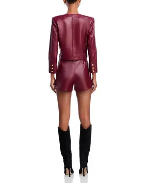 L'Agence Dionne Faux Leather Shorts - Black Cherry