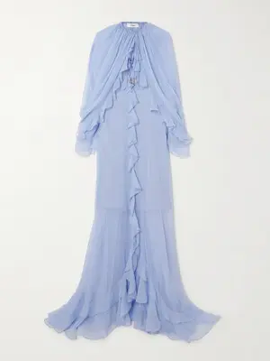 Chloé Cape-effect Open-back Ruffled Silk-crepon Gown
