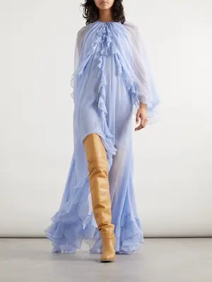 Chloé Cape-effect Open-back Ruffled Silk-crepon Gown