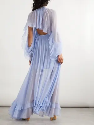 Chloé Cape-effect Open-back Ruffled Silk-crepon Gown