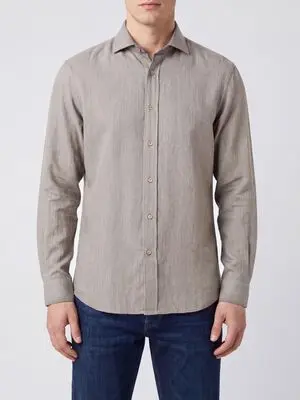 Brunello Cucinelli French Collar Cotton Shirt With Long Sleeves - Dove Grey