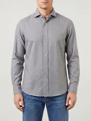 Brunello Cucinelli French Collar Cotton Shirt With Long Sleeves - Grey