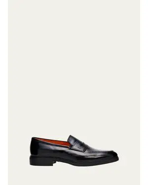 Santoni Easy Leather Penny Loafers - Black