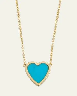 JENNIFER MEYER 18k Mini Inlay Heart Necklace - Turquoise