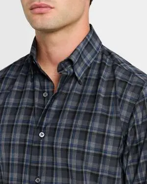 Brioni Apos;s Wool Check Casual Button-down Shirt - Blue