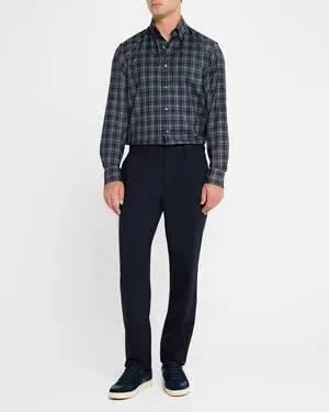 Brioni Wool Check Casual Button-down Shirt Bluettena