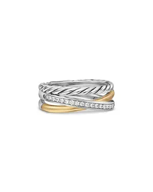David Yurman Crossover Ring In Sterling Silver, 18k Yellow Gold And Diamonds - Silver/gold