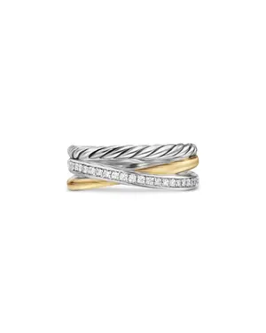 David Yurman Crossover Ring In Sterling Silver, 18k Yellow Gold And Diamonds - Silver/gold
