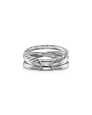 David Yurman Crossover Ring In Sterling Silver, 18k Yellow Gold And Diamonds - Silver/gold