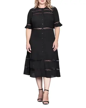 STANDARDS & PRACTICES Button Front Midi Dress - Black