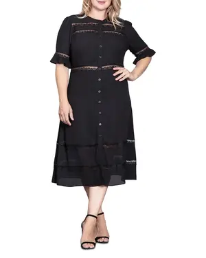 STANDARDS & PRACTICES Button Front Midi Dress - Black