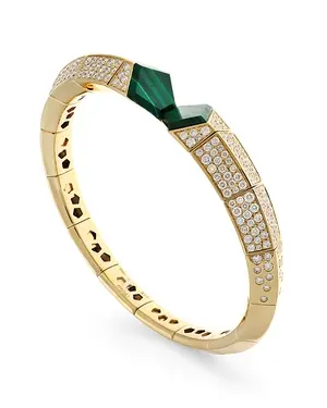 CRIVELLI 18k Yellow Gold Serpent Malachite & Diamond Bangle - Green/gold