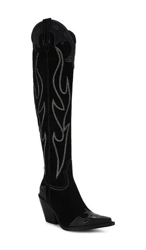 Free People Wild West Thigh High Boots - Black Suede