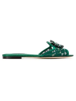 Dolce & Gabbana Bianca Crystal Lace Flat Sandals - Green