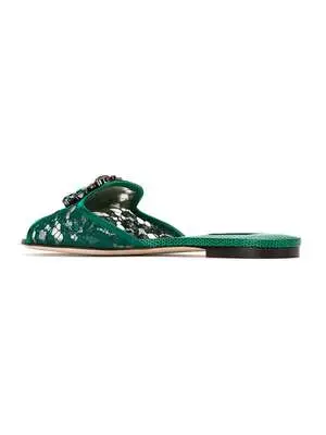 Dolce & Gabbana Bianca Crystal Lace Flat Sandals - Green