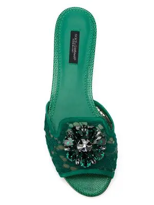 Dolce & Gabbana Bianca Crystal Lace Flat Sandals - Green