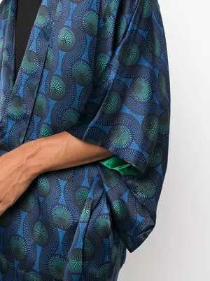 Ozwald Boateng Printed Silk Short Kimono - Blue
