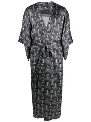 Ozwald Boateng Printed Silk Long Kimono - Grey