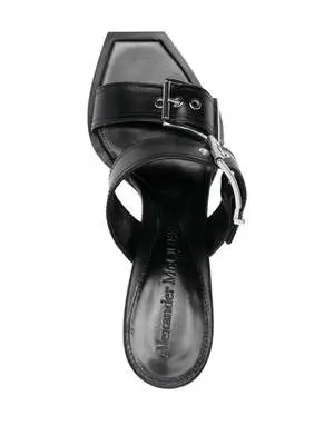 Alexander McQueen Punk Buckle Leather Sandals - Black