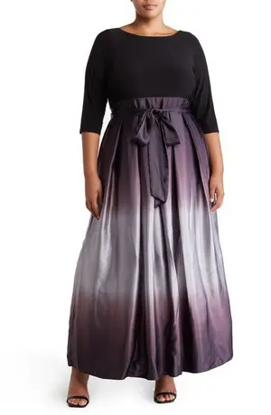 SL FASHIONS Three-quarter Sleeve Ombré Gown - Bks