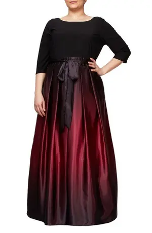 SL FASHIONS Three-quarter Sleeve Ombré Gown - Fig