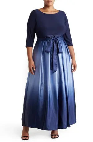 SL FASHIONS Three-quarter Sleeve Ombré Gown - Nav/wed