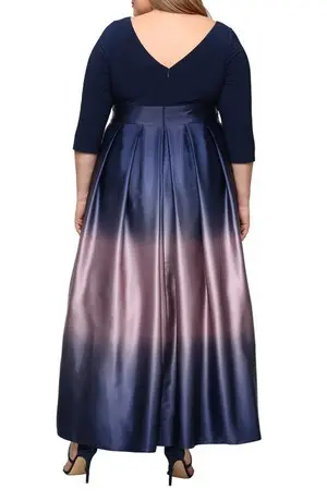SL FASHIONS Three-quarter Sleeve Ombré Gown - Navy/mauve