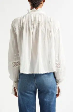 Farm Rio Pleated Lace Trim Button Up Top