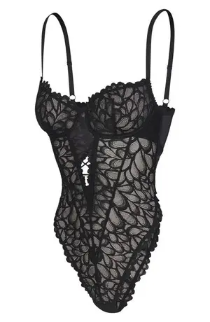 SAVAGE X FENTY Savage Not Sorry Sheer Lace Teddy - Black Caviar