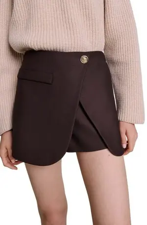 Maje Paneled Skort With Gold Button