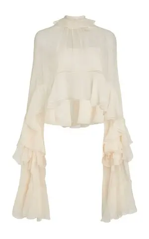 Chloé Ruffled Organic Silk Crop Top