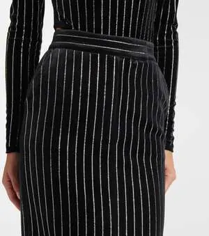 Alex Perry Column Embellished Pinstripe Velvet Maxi Skirt