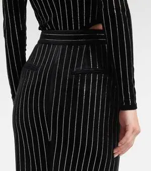 Alex Perry Column Embellished Pinstripe Velvet Maxi Skirt